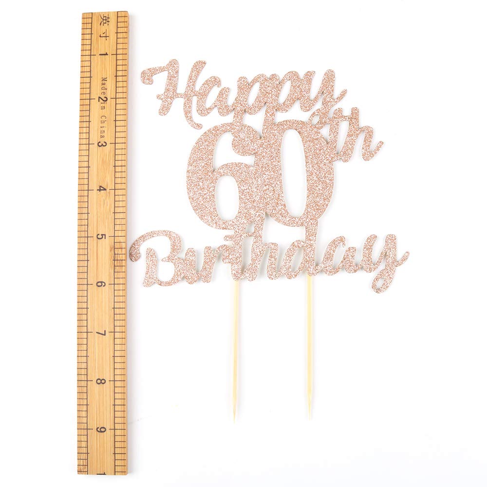 LVEUD 60th birthday cake topper for happy birthday 60 Rose gold 60th cake topper，Happy birthday cake topper cake ornament (60th)