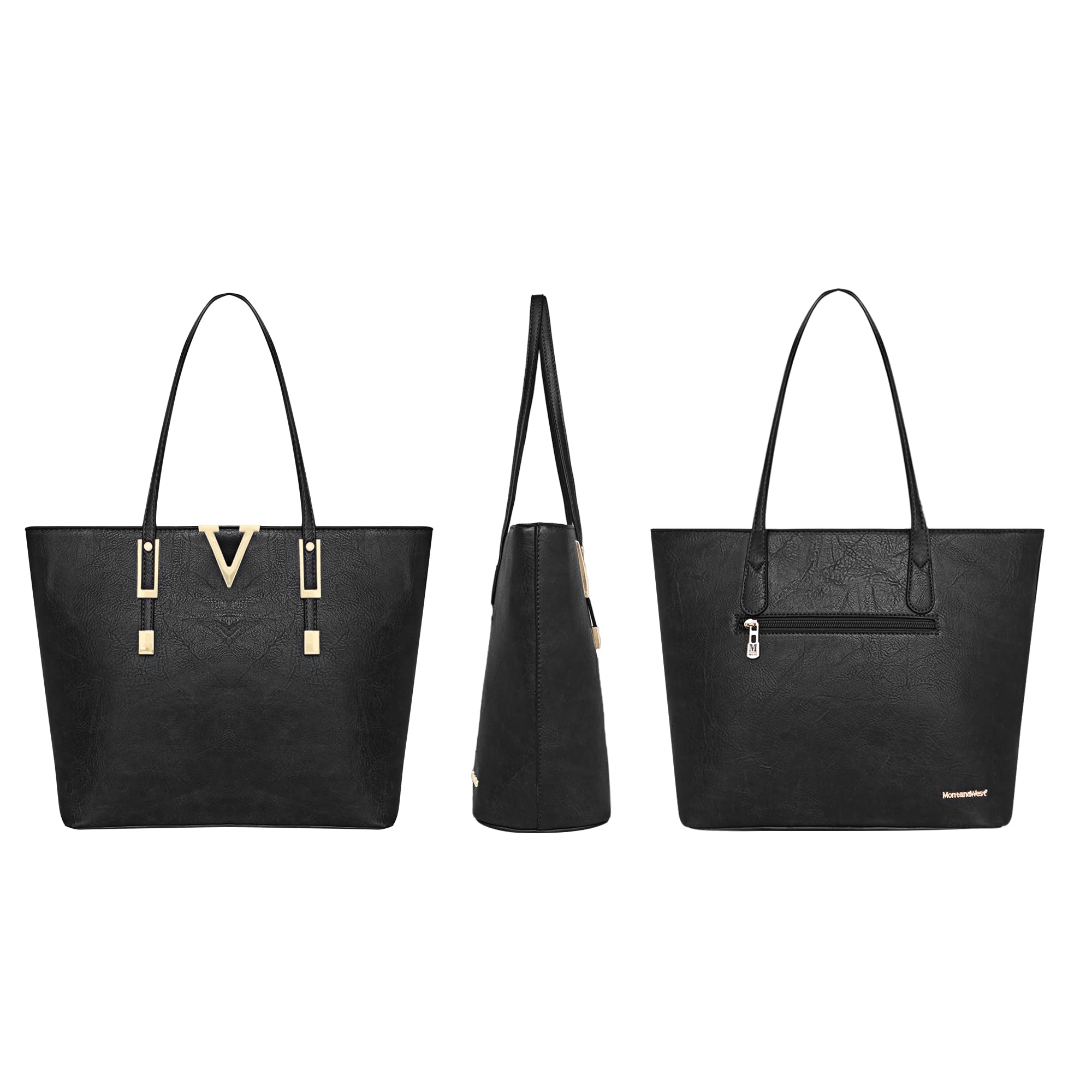 Montana West Tote Handbag for Women Vegan Leather Shoulder Bag Large and Medium 2PCS Purses Set MWC2-034BK