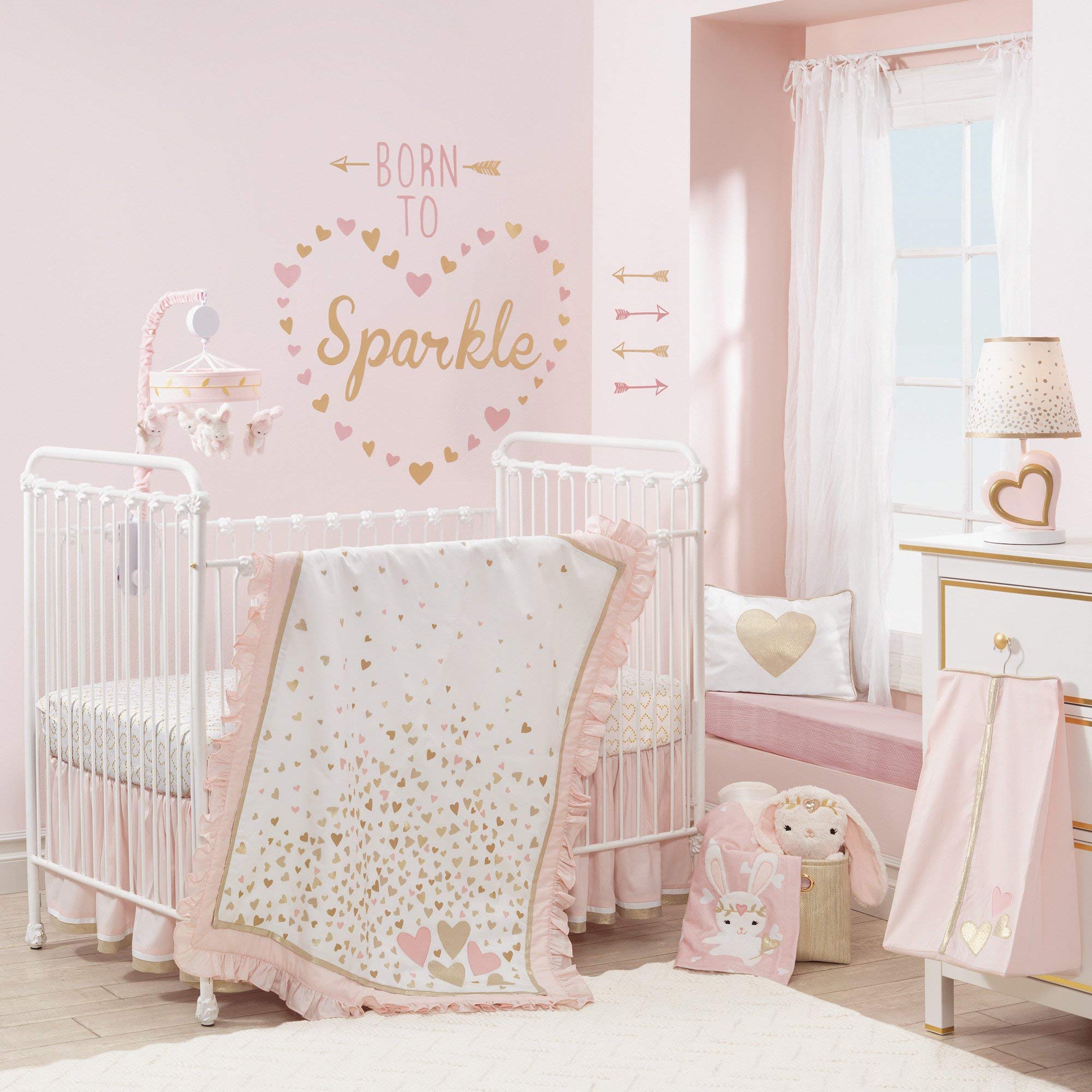 Lambs & Ivy Nursery Lamp with Shade & Bulb, Pink & Metallic Gold Heart