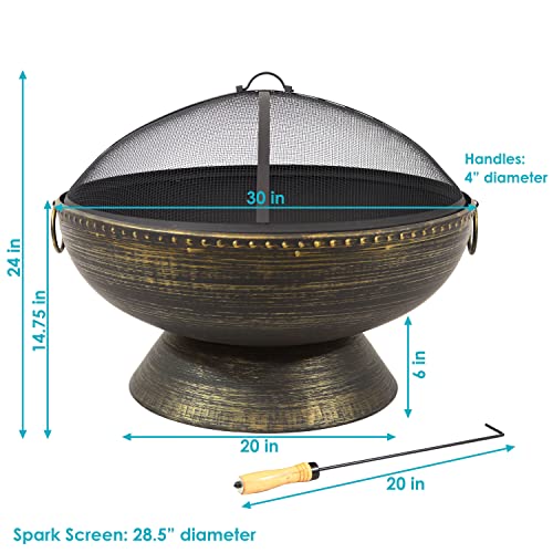 Sunnydaze 30-Inch Fire Pit Bowl with Spark Screen, Fireplace Poker, and Metal Grate - Black High-Temperature Paint Finish