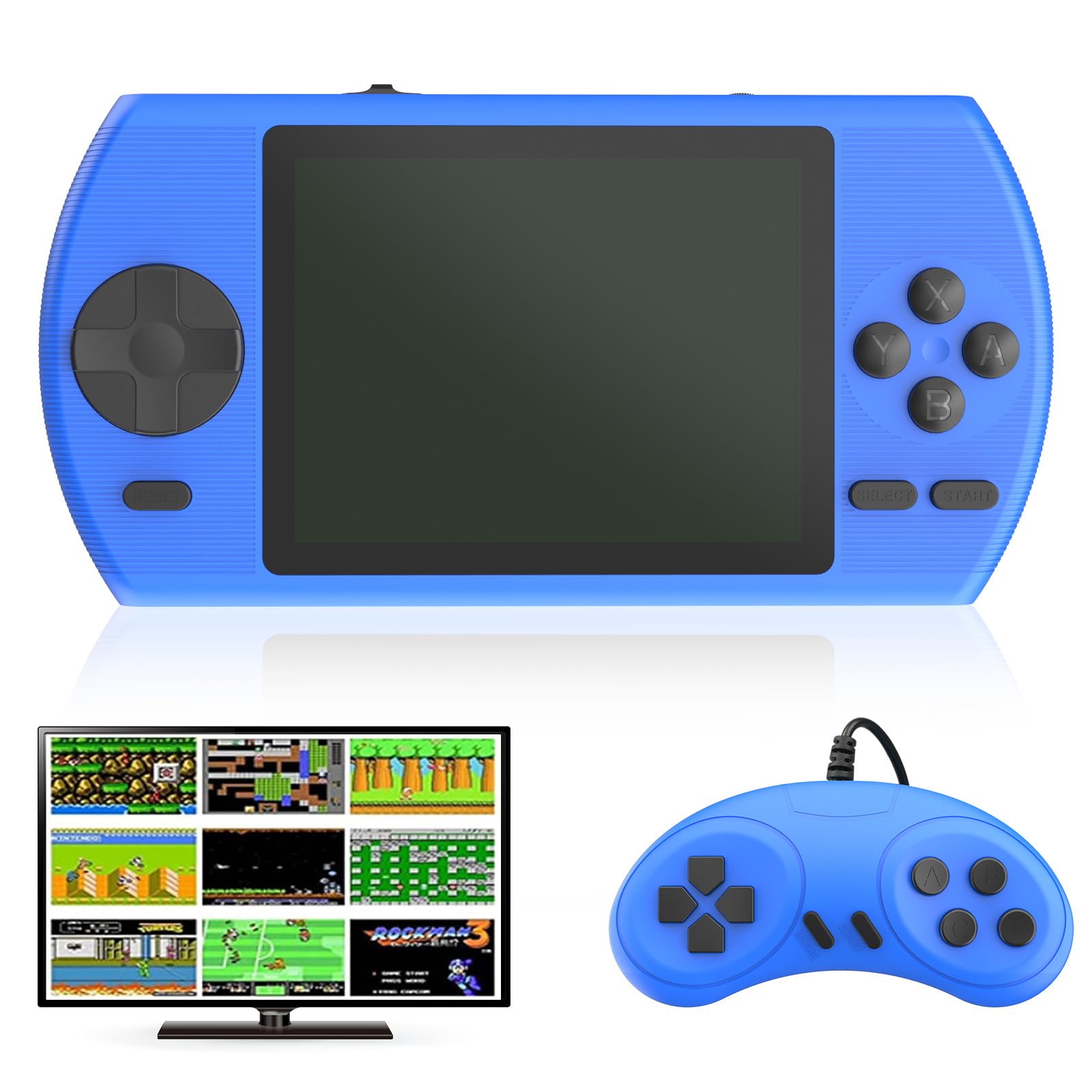 Retro Handheld Game Console, Melusen Video Game Console with 500 Classical FC Games 3.5-Inch Color Screen 800mAh Rechargeable Battery Gameboy Support for Connecting TV and Two Players (500 Games-Blue)