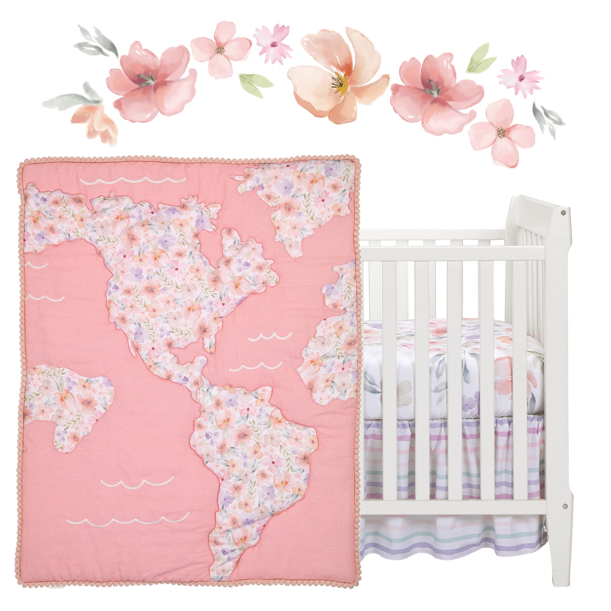 Lambs & Ivy Girls Rule The World Pink Floral 4-Piece Baby Crib Bedding Set