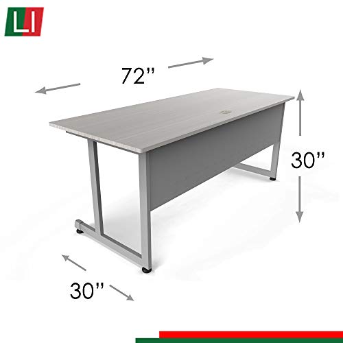 Linea Italia Executive Training Extra Large Easy to Assemble Metal Desk with Wood Top | Computer Table for Home or Office, 72" x 30", Ash