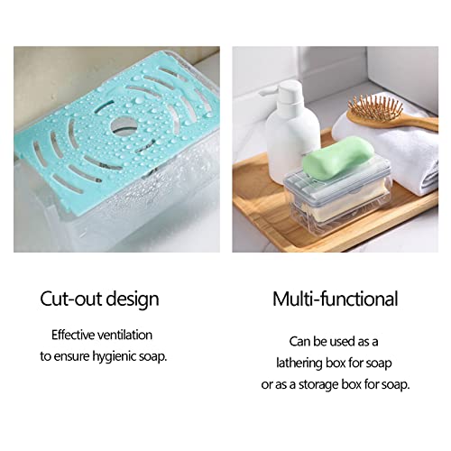 Laundry Soap Dish with Roller Soap Organizer Multifunctional Soap Lathering Box With Drainage Hole and Drip Tray 2-in-1 Soap Lather Laundry Box Help to Use and Store Soap For Bathrooms Kitchens (blue)