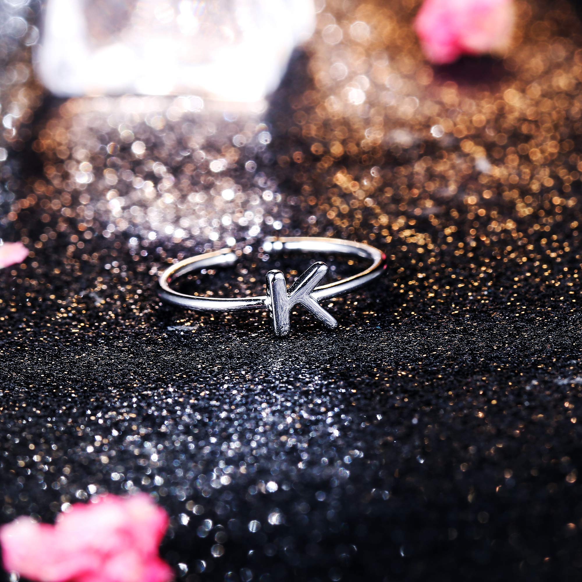 MILACOLATO Sterling Silver Initial Ring for Women Minimalist Letter Ring Charm Stackable Band Adjustable Knuckle Rings, Initial K