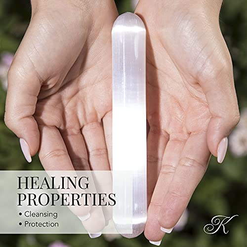 KALIFANO Selenite Wand with Healing & Calming Effects - High Energy Crystal Used for Cleansing and Protection (Information Card Included)
