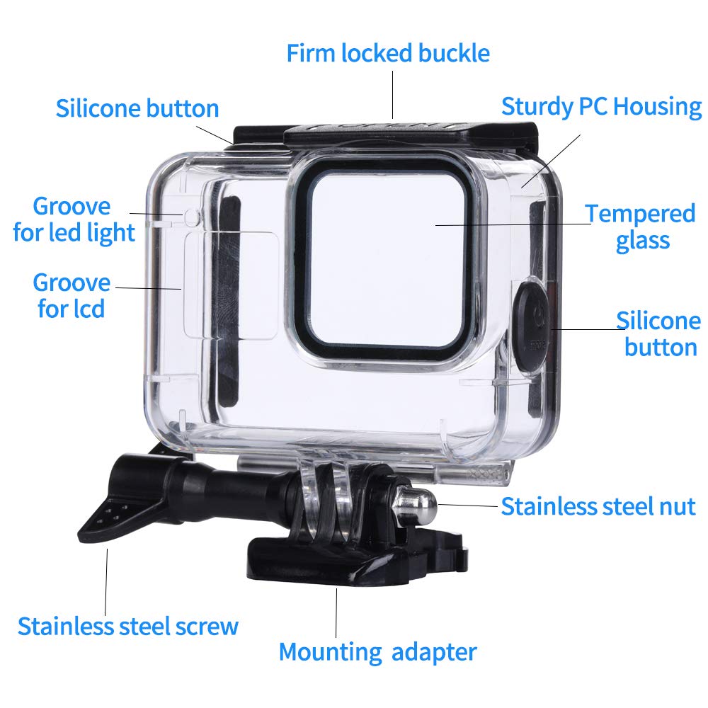 LARRITS 60M Waterproof Housing Case for GoPro Hero 8 Black,Underwater Protective Case with 24pcs Anti-Fog Inserts, for Diving Snorkelling Extreme Activities,