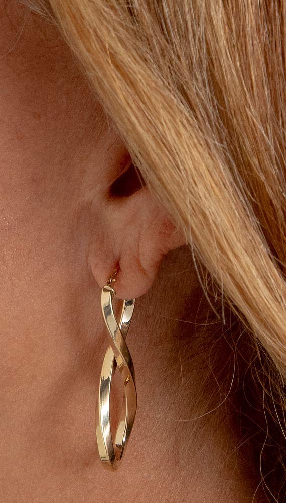 Large 14k Yellow Gold Polished Square Tube Infinity Twisted Figure Eight Hoop Earrings, 42mm (1.65 Inches)
