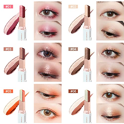 LOKFAR 12 Colors Glitter Eye-shadow Stick Set, Two-Tone Shimmer Gradient Eyeshadow Stick Double Colors Eyeshadow Stick Waterproof Glitter Eye Stick Eyeshadow Pen for Women Eye Makeup (6 Pcs)