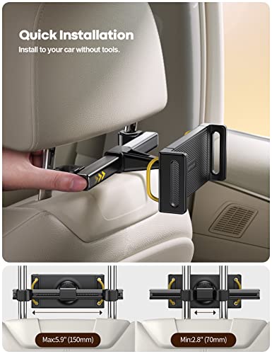 Lamicall Car Tablet Headrest Holder - Car Back Seat Headrest Tablet Mount Stand for Kids, Road Trip Essentials, Compatible with 2024 iPad Pro 11/13", Air Mini, Galaxy Tab, 4.7-13" Tablet, Black
