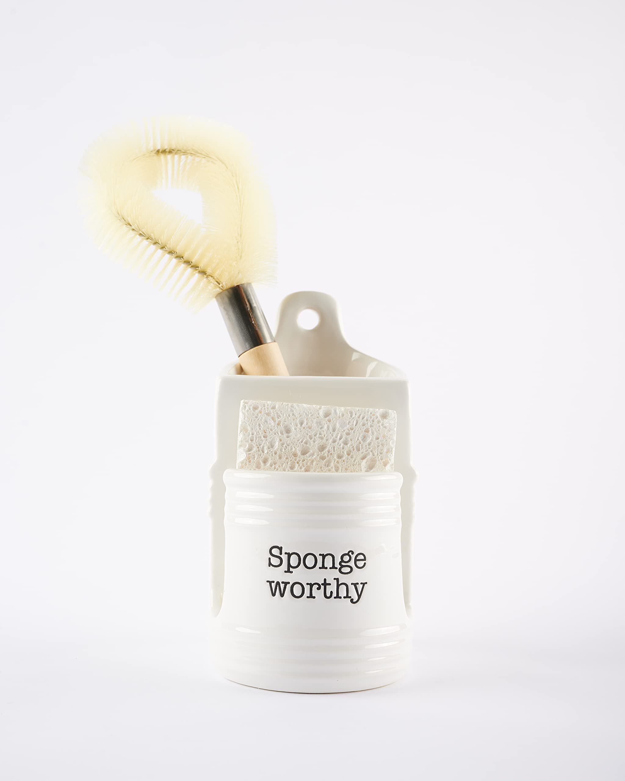 Mud Pie White Ceramic Sponge and Brush Holder Set