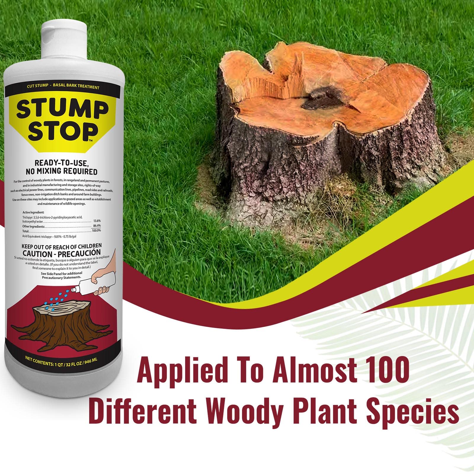 Stump Stop Ready to Use Herbicide Stump Remover - Stump Killer for Trees - Kill Poison Ivy and Poison Oak - Perfect Lawn Care - Available with Premium Quality Centaurus AZ Gloves - 32oz.