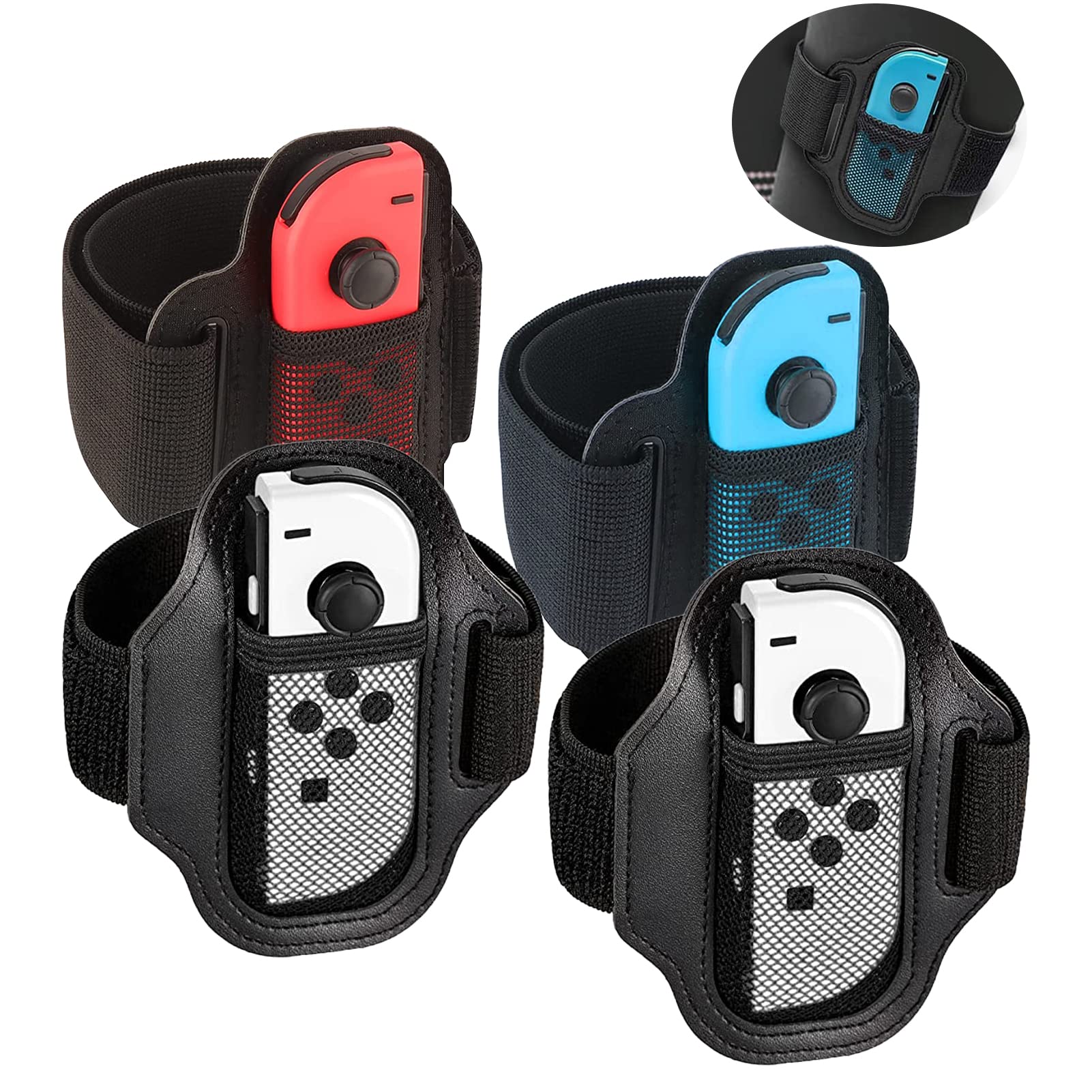 Nintendo Switch Leg Strap 4 Pack Sports Ring Fit Adventure Soccer Wii Controller Accessories Games Fitness Exercise Workout Package Bundle Oled Workout Adjustable Elastic Size For Adults & Children