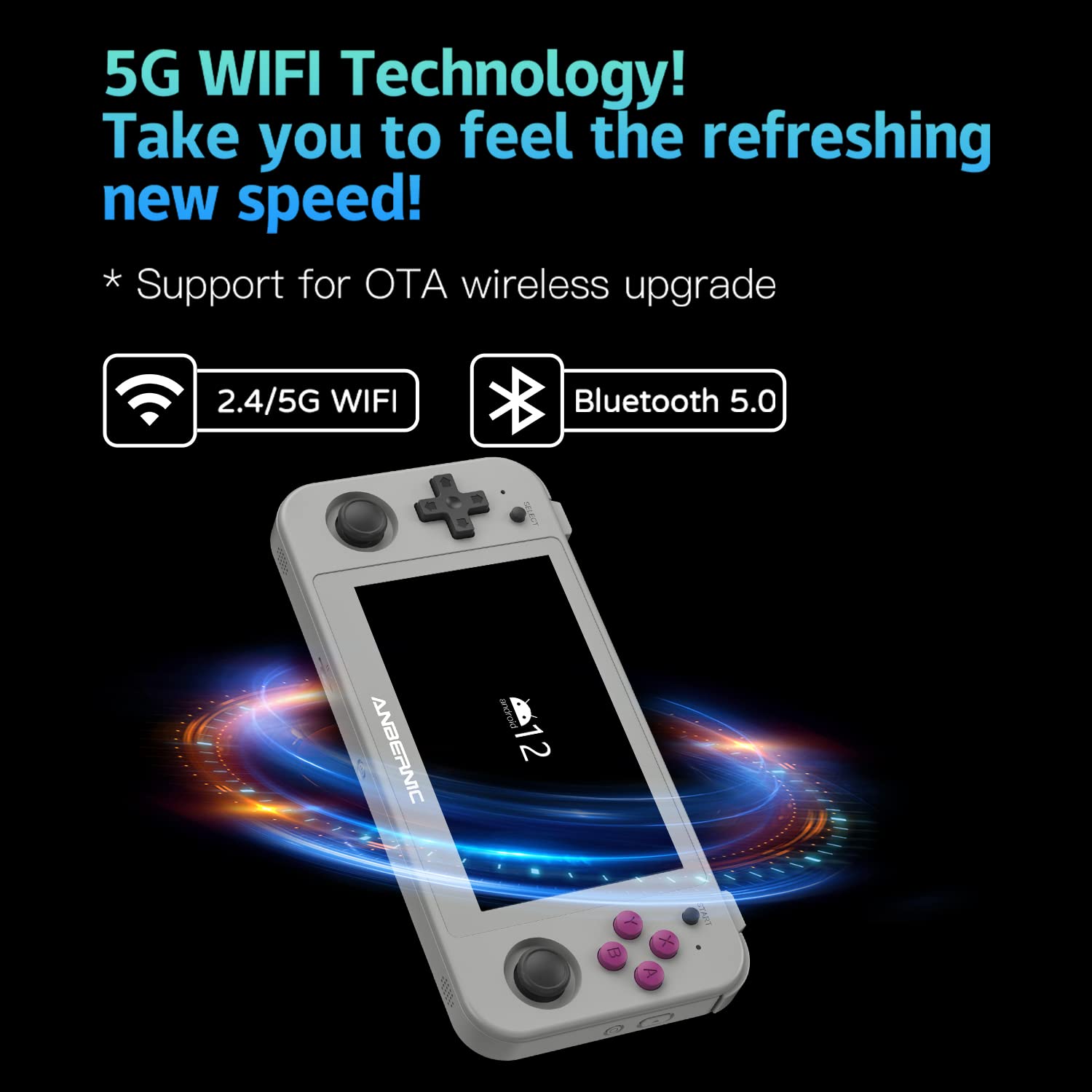 RG505 Handheld Game Console Android 12 Unisoc Tiger T618, 5G WiFi 4.2 Bluetooth 4.95-inch OLED Touch Screen 128G TF Card 3172 Classic Games (RG505-Gray)