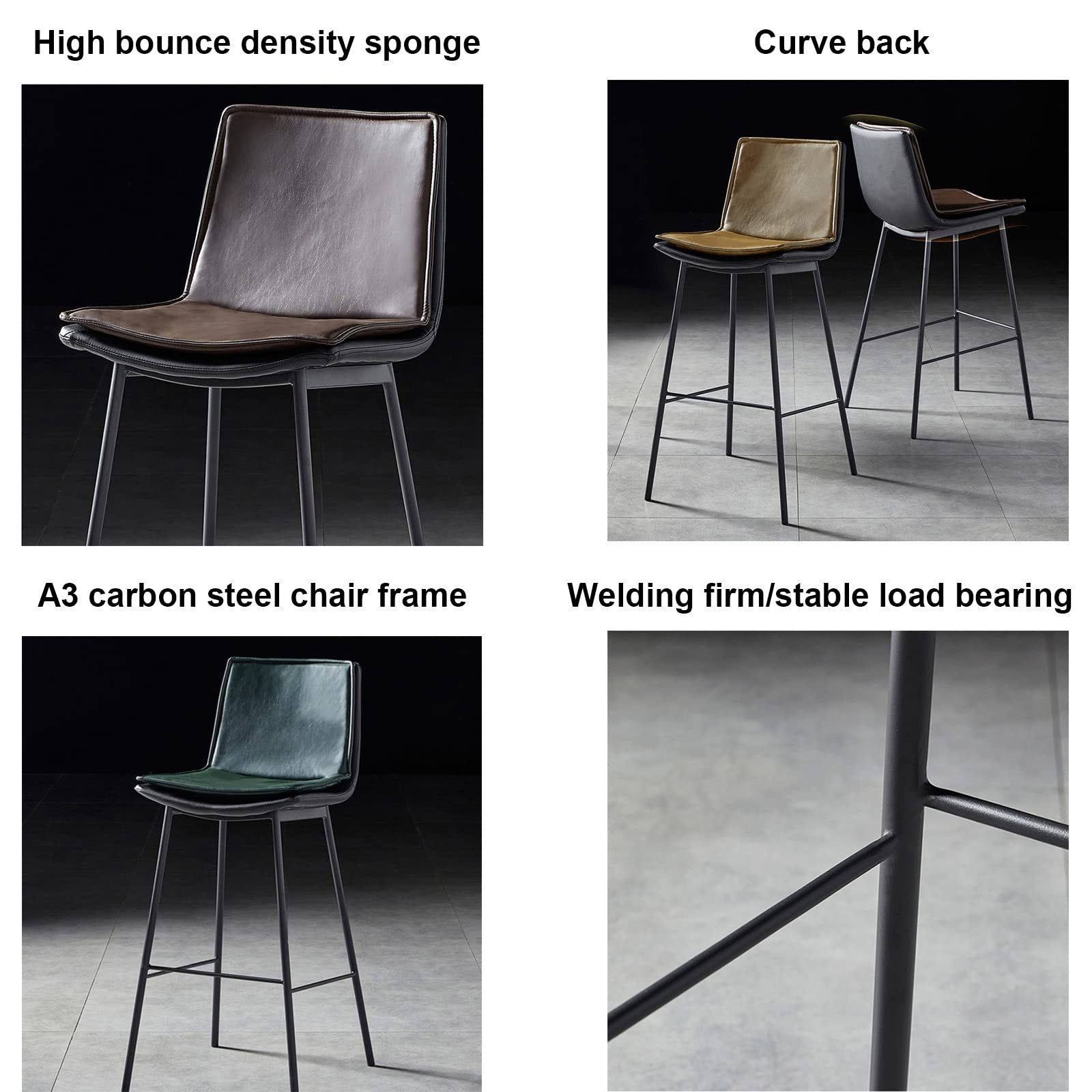 JHKZUDG Saddle Leather Bar Stools Set of 2,Counter Height Bar Stools,Modern Kitchen Island Bar Stools,Metal Dining Chairs Shop Stool,Urban Industrial Counter Chairs for Kitchen Island,Camel