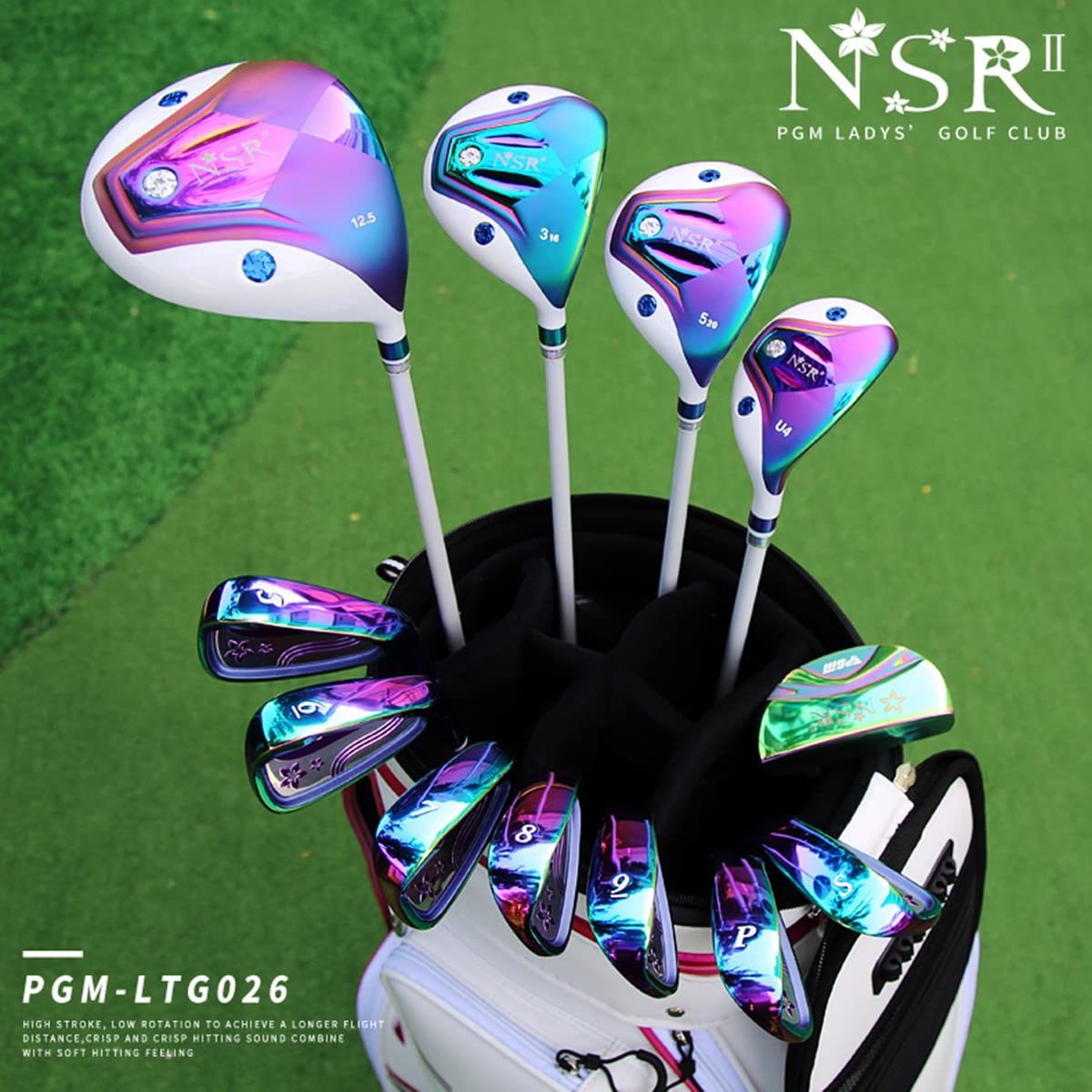 LOWLO Women~'s Complete Golf Clubs Package Set Includes Driver, Fairway, Hybrid, 5#-P# Irons, Putter, Golf Stand Bag, Head Covers, Right Handed