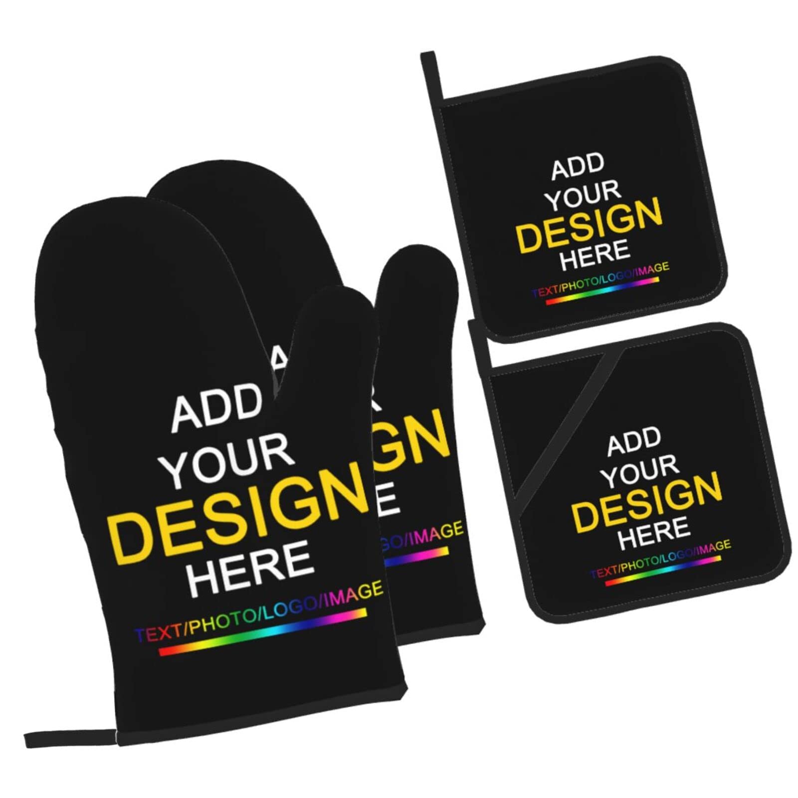 Personalized Heat Resistant Oven Mitts and Pot Holders Custom Picture Logo Text Customized Personalized Non-Slip Oven Mitt Set for Kitchen Cooking Baking Grilling Glove and Safe Mats Gift