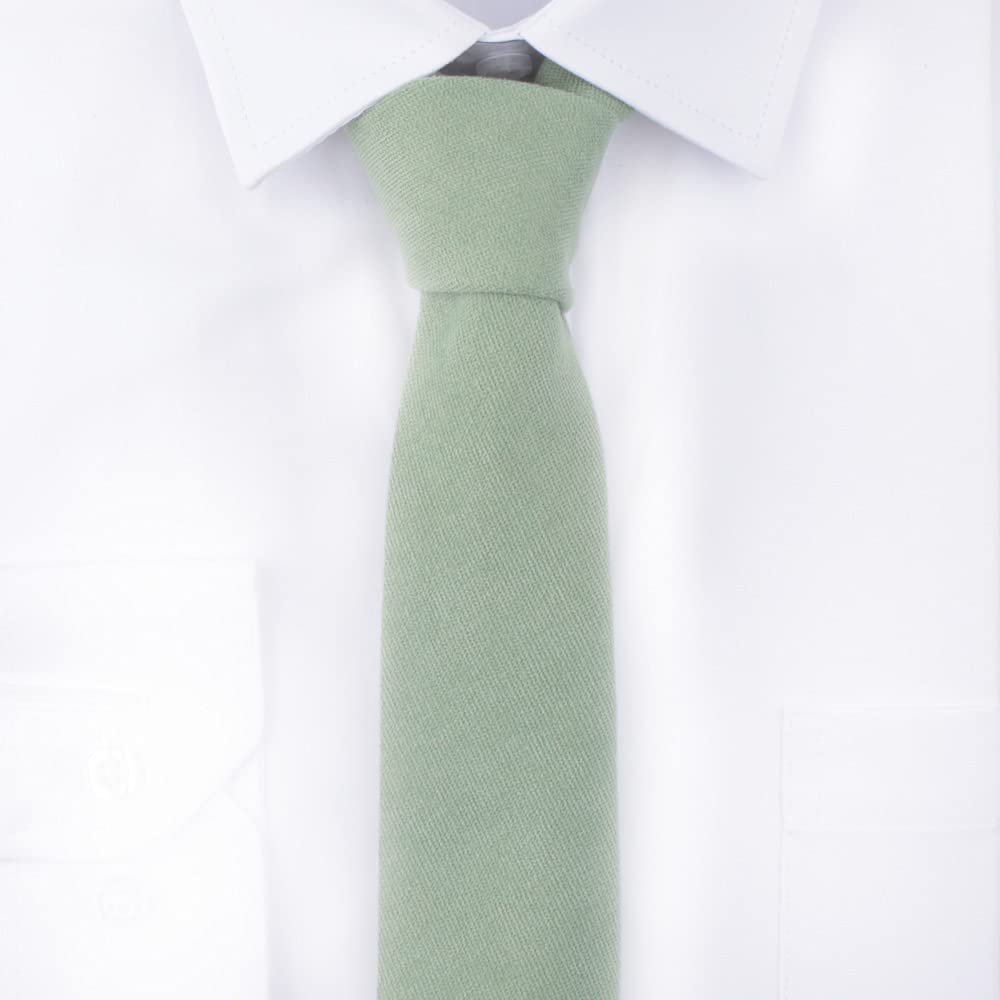Men Skinny Sage Green Ties Cotton Timeless Narrow Width Best Wedding Neckties for Grooms