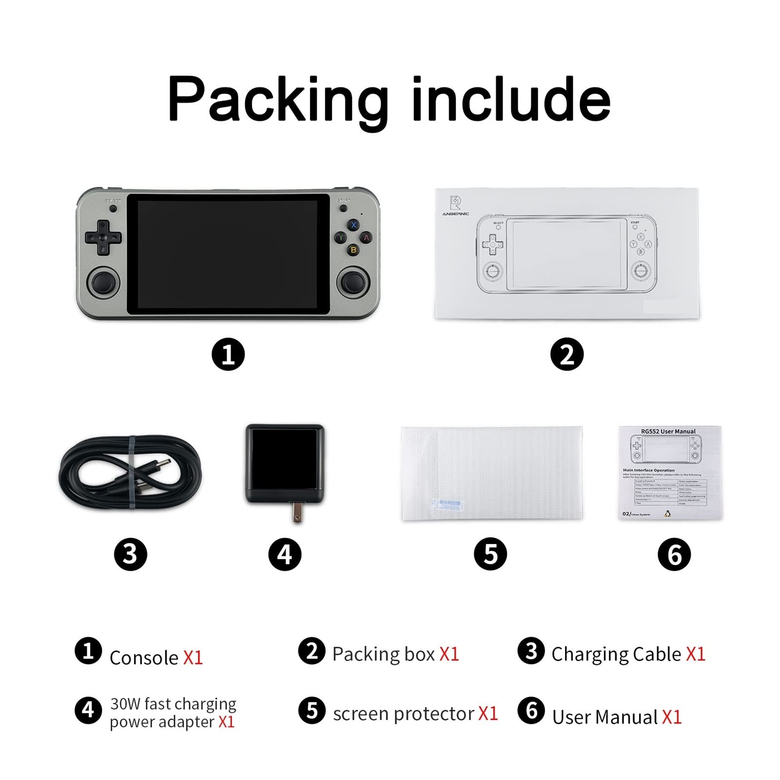 RG552 Handheld Game Console 5.36-inch IPS Touch Screen Video Game Player (Color : RG552 B 80G US Plug)