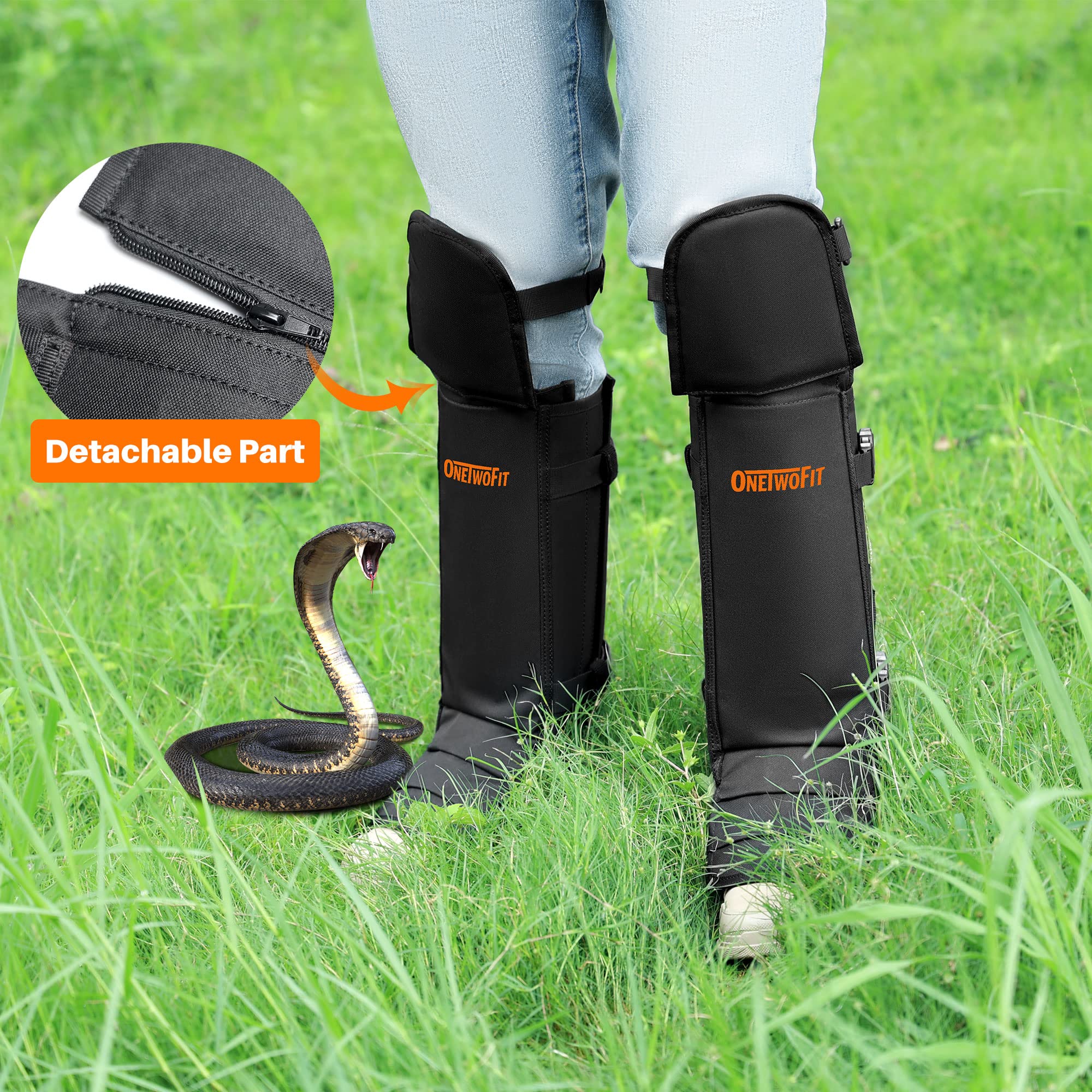ONETWOFIT Snake Gaiters, Adjustable Snake Chaps for Men Women Hiking Hunting with Removable Knee Guards, Carry Bag, Foot Strap, Lightweight Snake Bite Protection for Lower Legs