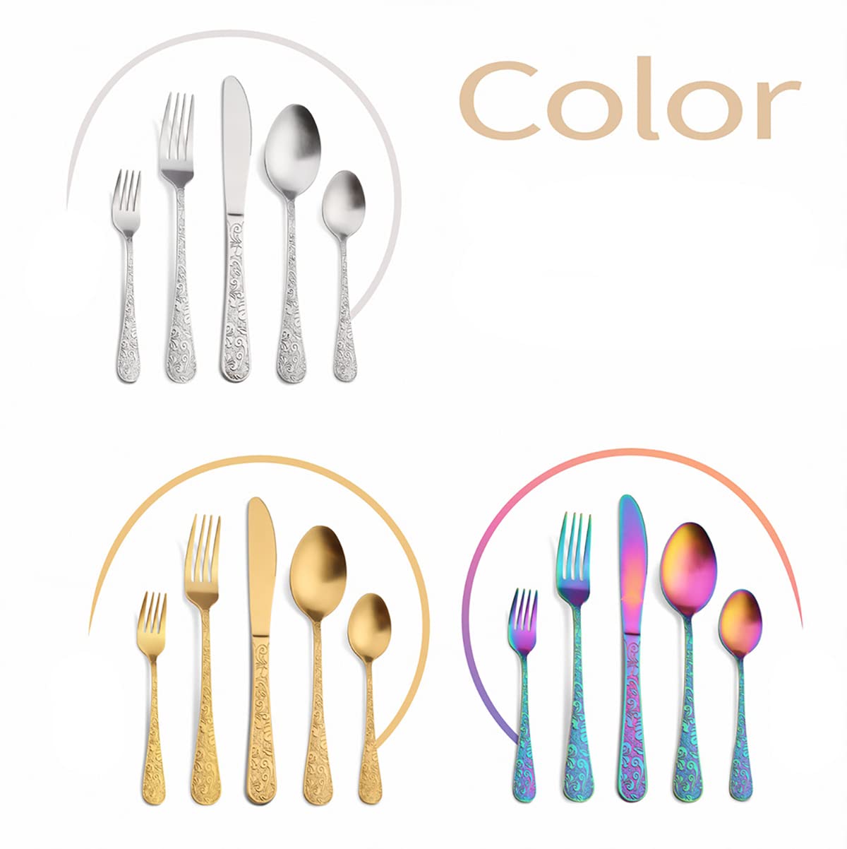 IKXO 35 pcs Stainless Steel Silverware Set Service for 7, Modern Sleek Flatware Set, Include Knife Fork Spoon Long Teaspoon Salad Fork Mirror-Polished Dishwasher Safe carved Cutlery