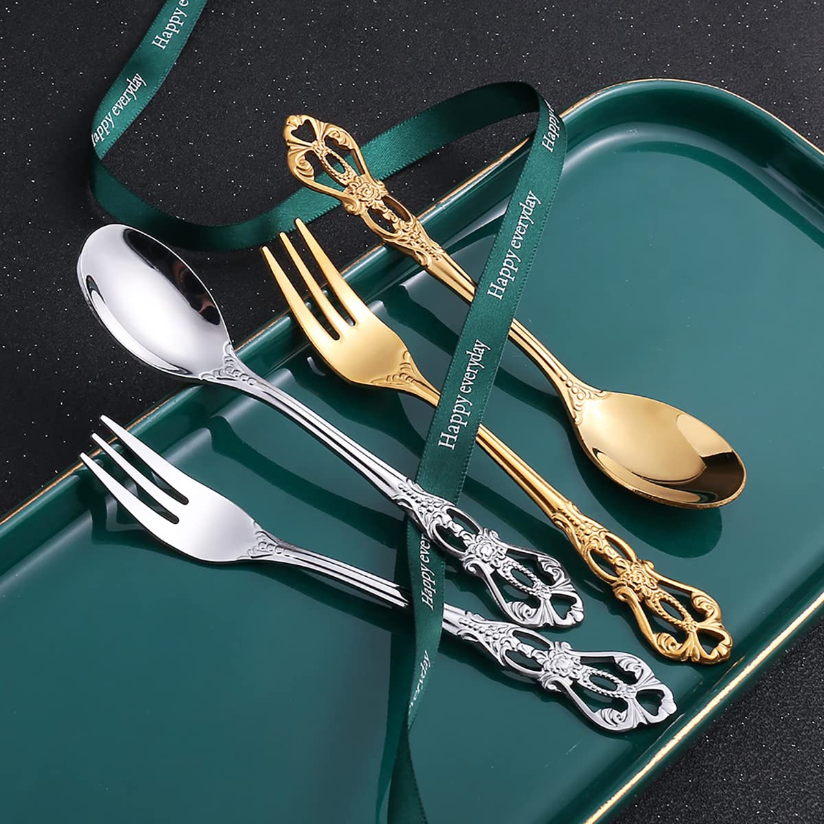 IKXO 35 Piece Silverware Set ,Stainless Steel Silverware Set, Modern Sleek Flatware Set, Include Knife Fork Spoon Long Teaspoon Salad Fork Mirror-Polished Dishwasher Safe Cutlery