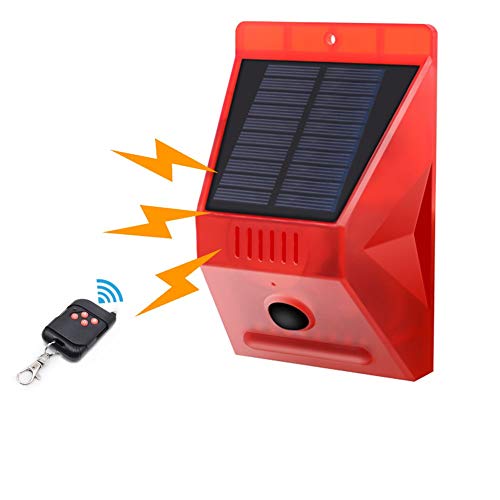 LINGSFIRE Solar Alarm, Solar Alarm Light with Motion Sensor, 129 Decibels Siren Sound Alert and 8 LEDs Flash Warning of Alarm Sensor Strobe Security Alarm System for Farm Home Outdoor Yard