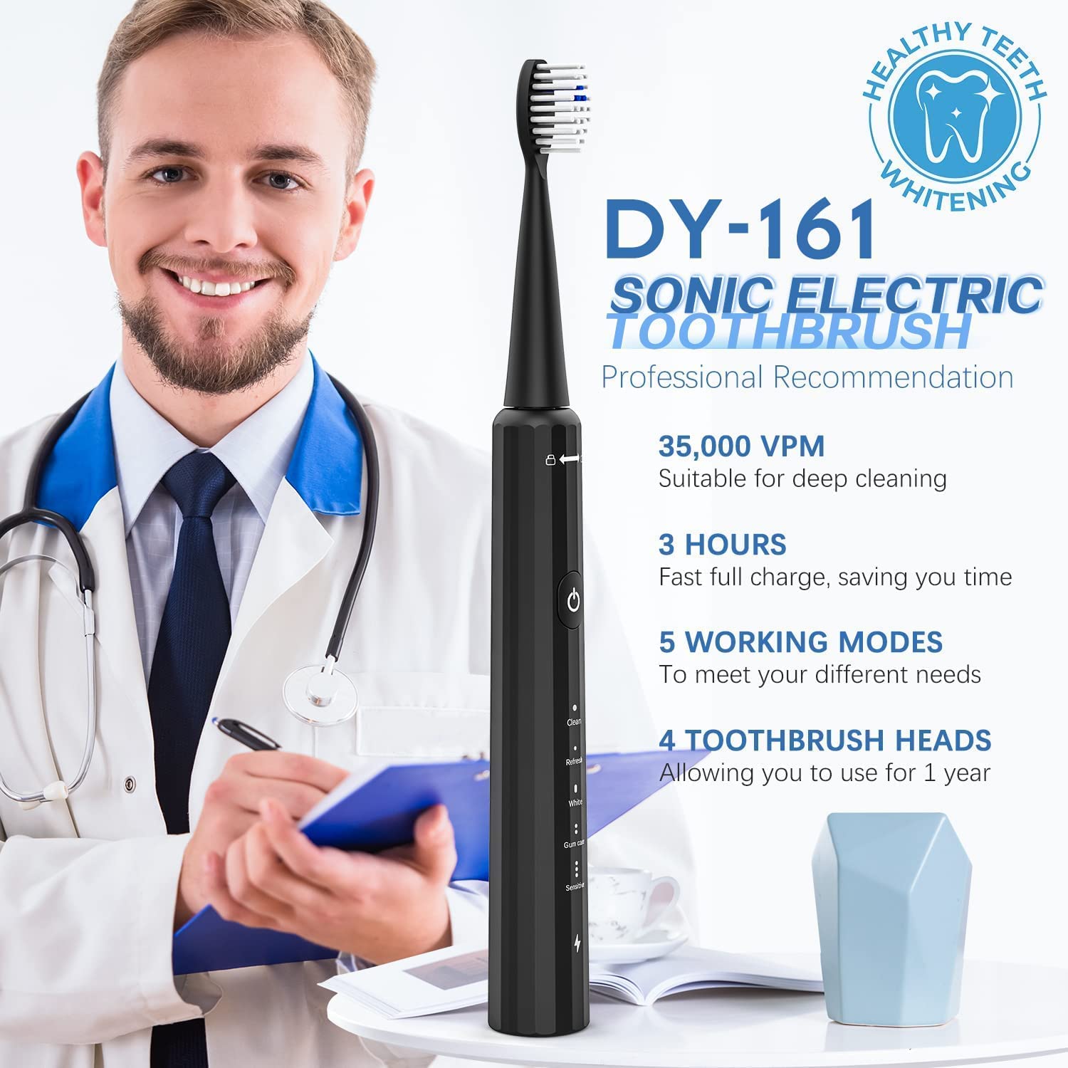 Szong Toothbrush 4 Pack Brush Black Toothbrush for Adult