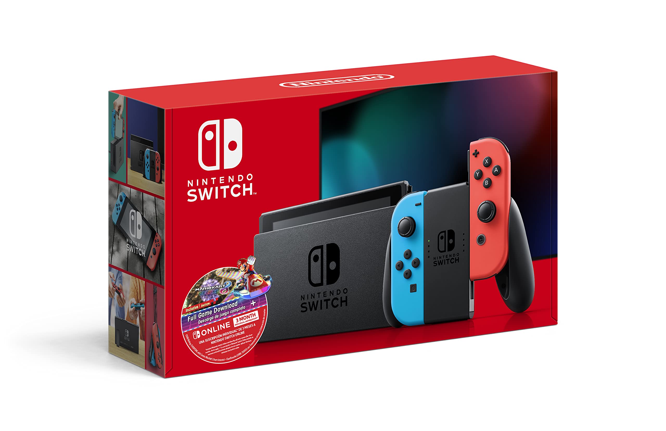 Nintendo Switch w/ Neon Blue & Neon Red Joy-Con + Mario Kart 8 Deluxe (Full Game Download) + 3 Month Switch Online Individual Membership (Renewed)