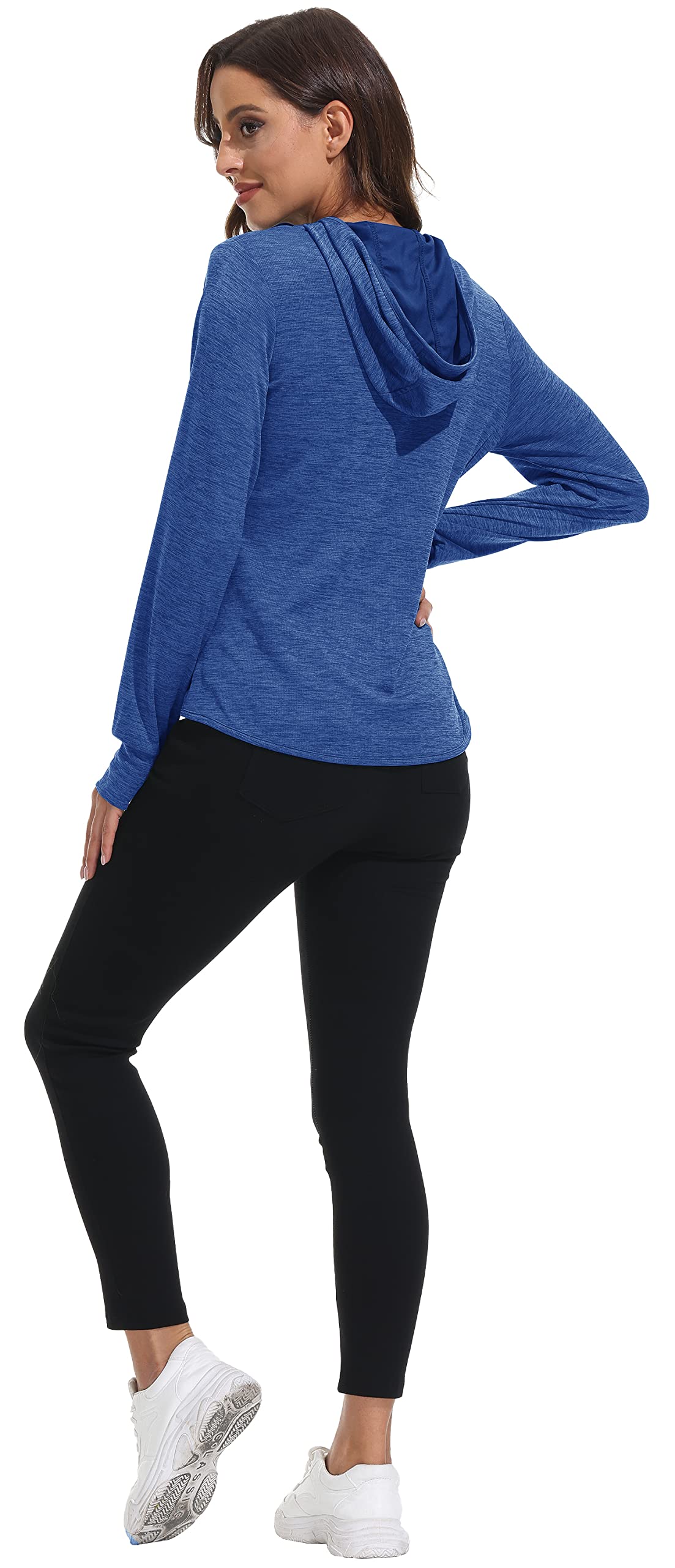 MoFiz Full Zip Long Sleeve Jackets for Training Ladies Quick Dry Sports Tops with Pockets Blue L