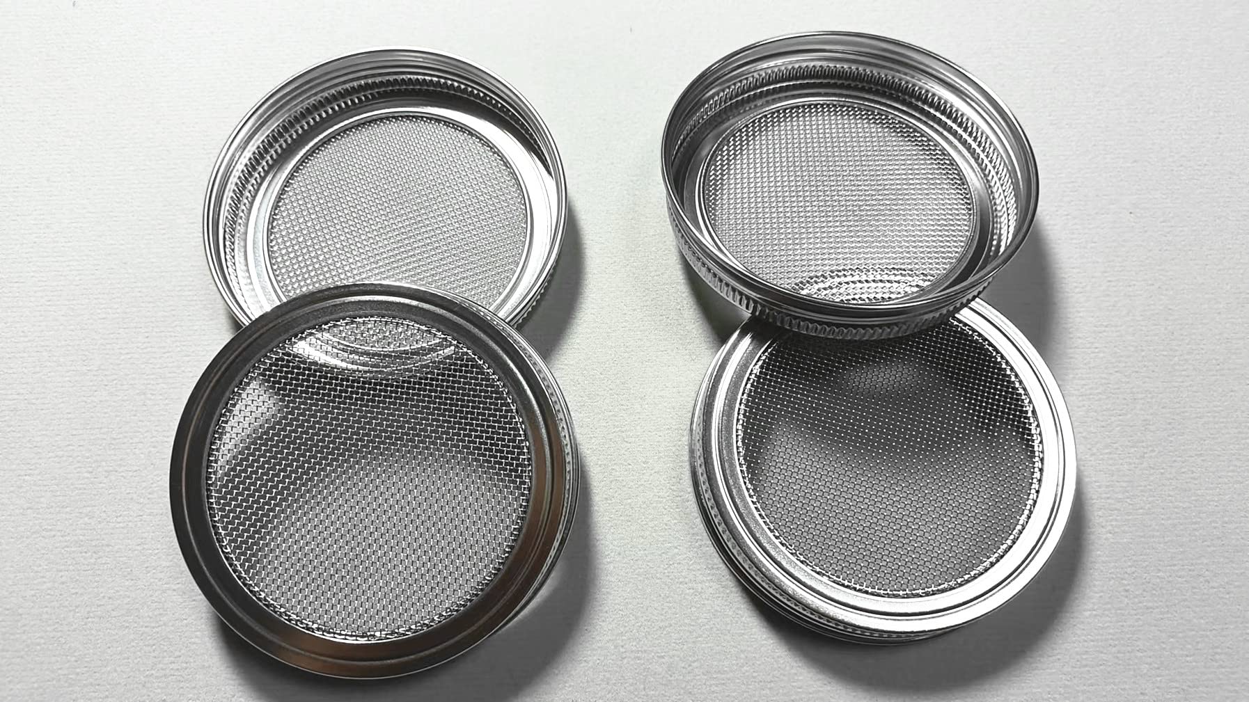 One-Piece 316 Stainless Steel Mesh Sprouting Lids Wide Mouth Mason Jar Strainer Lid for Mason Canning Jars Seed Sprouting Salad Sprouts Strainer Mesh Lids 4 Pack - Rust Proof