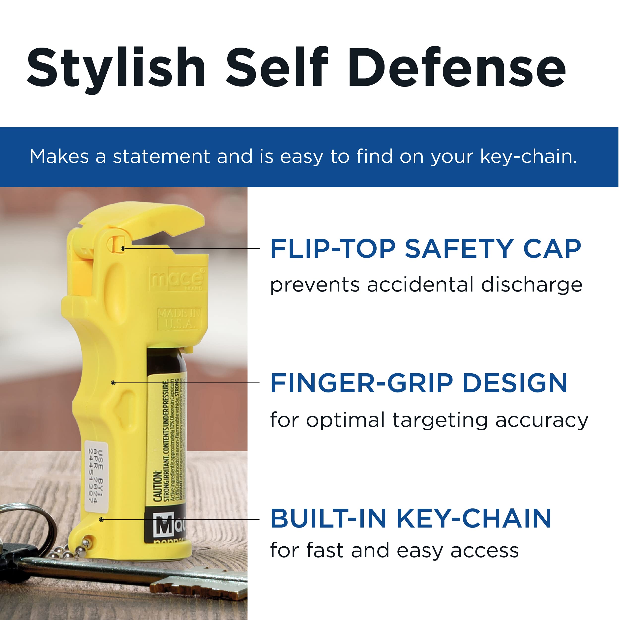 Mace Brand Pocket Pepper Spray (Neon Yellow) β Accurate 10β Powerful Pepper Spray with Flip Top Safety Cap, Leaves UV Dye on Skin β Great for Self-Defense
