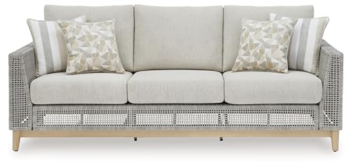 Signature Deisgn by Ashley Seton Creek Outdoor Sofa with Cushion, 83" W x 36" D x 36" H, Light Brown & Light Gray