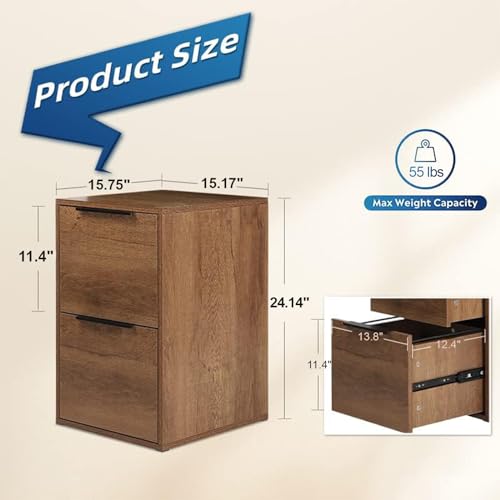 LUCYPAL Wooden File Cabinet 2 Drawer,Vertical Storage Filing Cabinet with Hanging Bars for Letter Size,File Storage Cabinet Used for Home Office, Brown