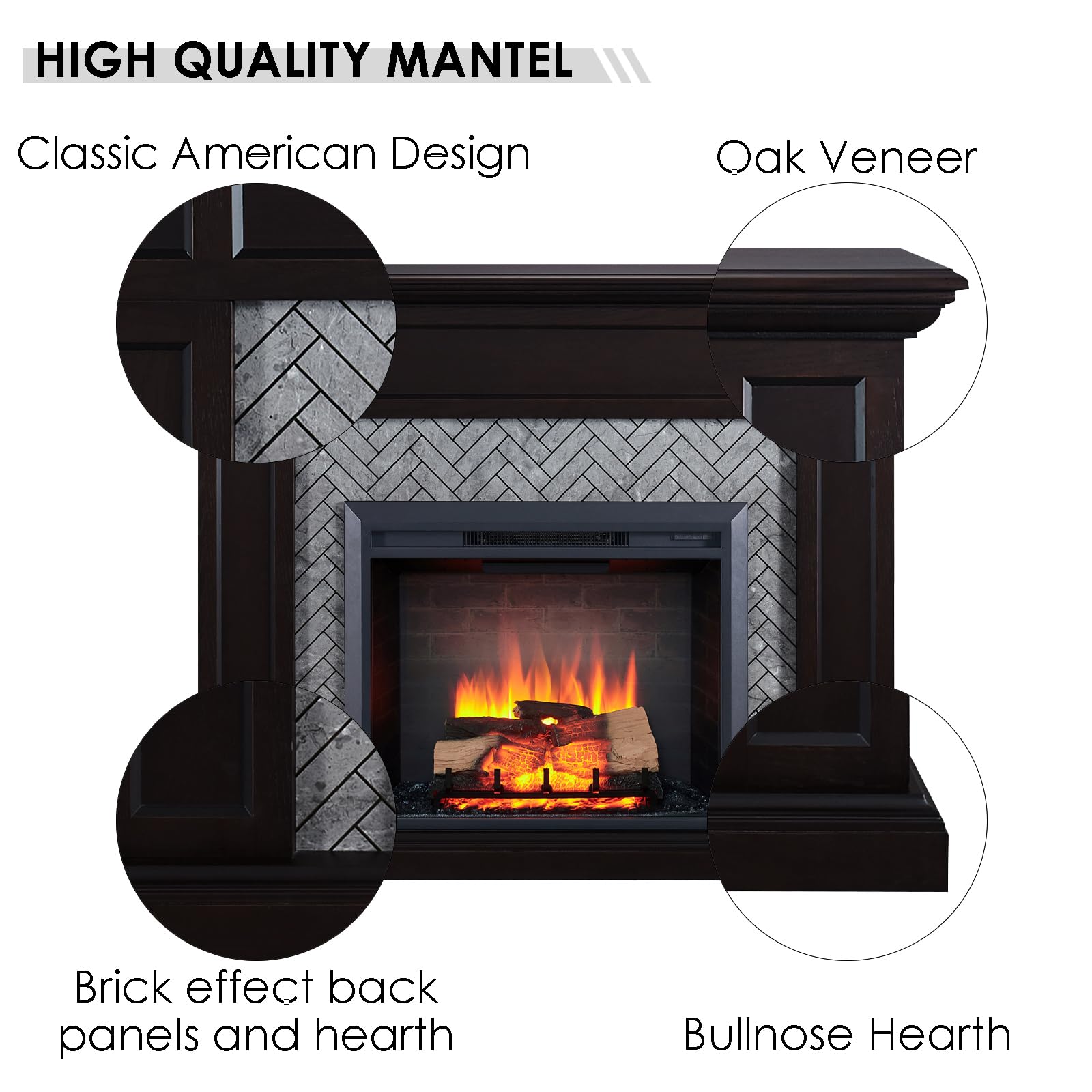 LegendFlame® Hailey Electric Fireplace with 55" Mantel Surround and Carl 28" Insert, Cream White with Light Grey Brick Finish