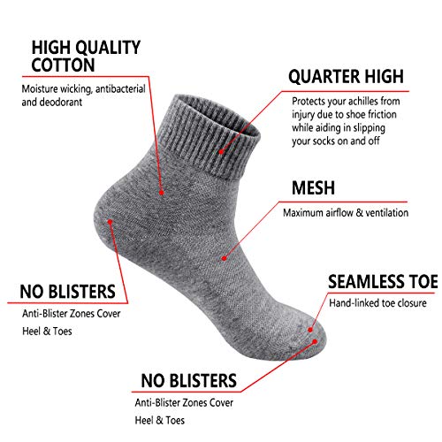 LUDYAN Cotton Quarter Athletic Socks, Running, sports, Sneakers, Everyday, Unisex (Black,White,Grey 5 Pairs), 2*white+2*black+1*grey, Free