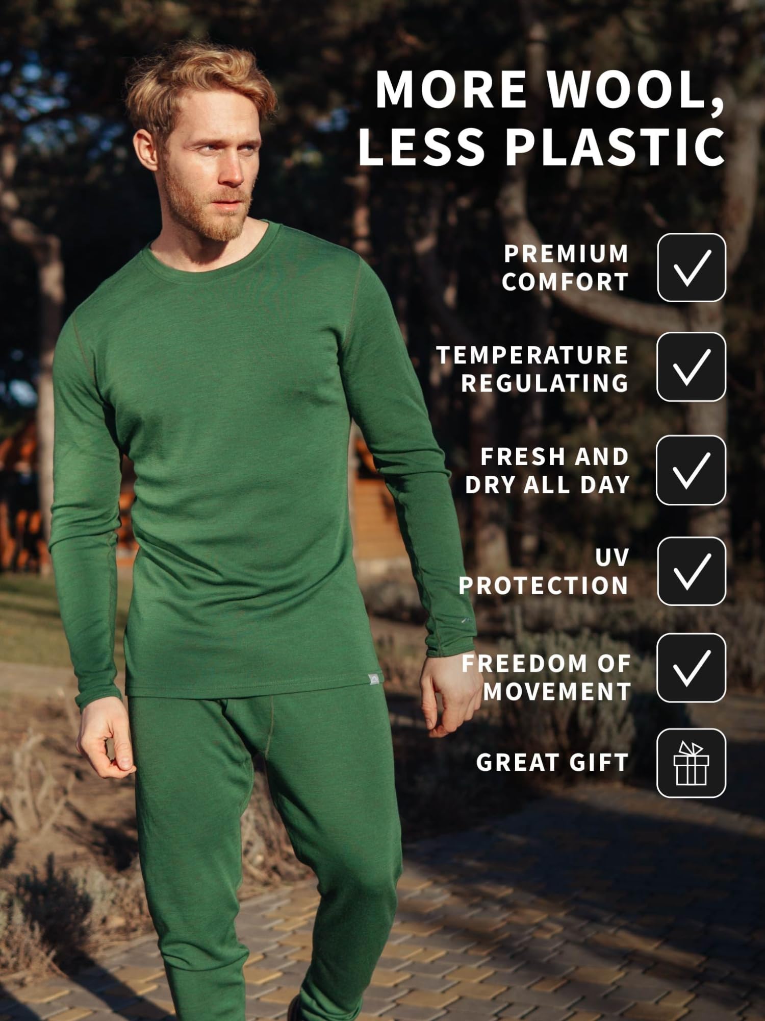 Merino.tech Merino Wool Base Layer Mens Set - Midweight Merino Wool Thermal Underwear For Men Top, Bottom (Medium, 250 Black)