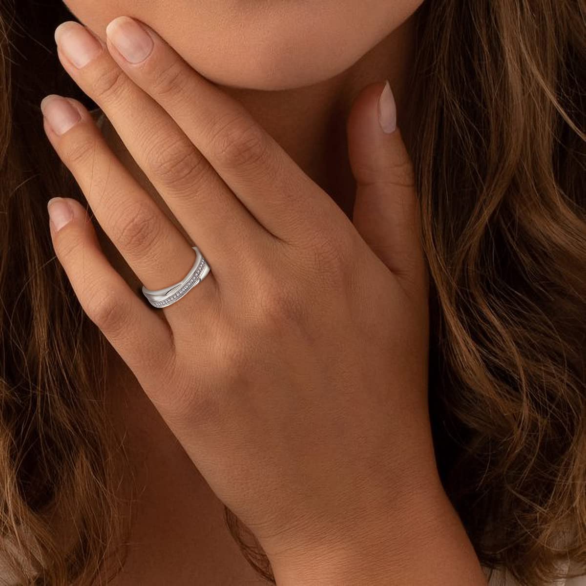 PAZEEN 925 Sterling Silver Criss Cross Ring Cubic Zirconia Bride Wedding Anniversary Statement Ring Eternity Band Promise Ring for Women size7