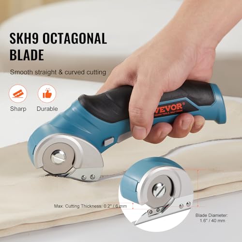 VEVOR Cordless Electric Scissors, 3.6 V 2000 mAh Mini Electric Fabric Cutter, 1.6" SKH9 Sharp Blade, with Replacement Blade and Battery Charger, for Cutting Carpet, Cardboard, Leather, Paper, Plastic