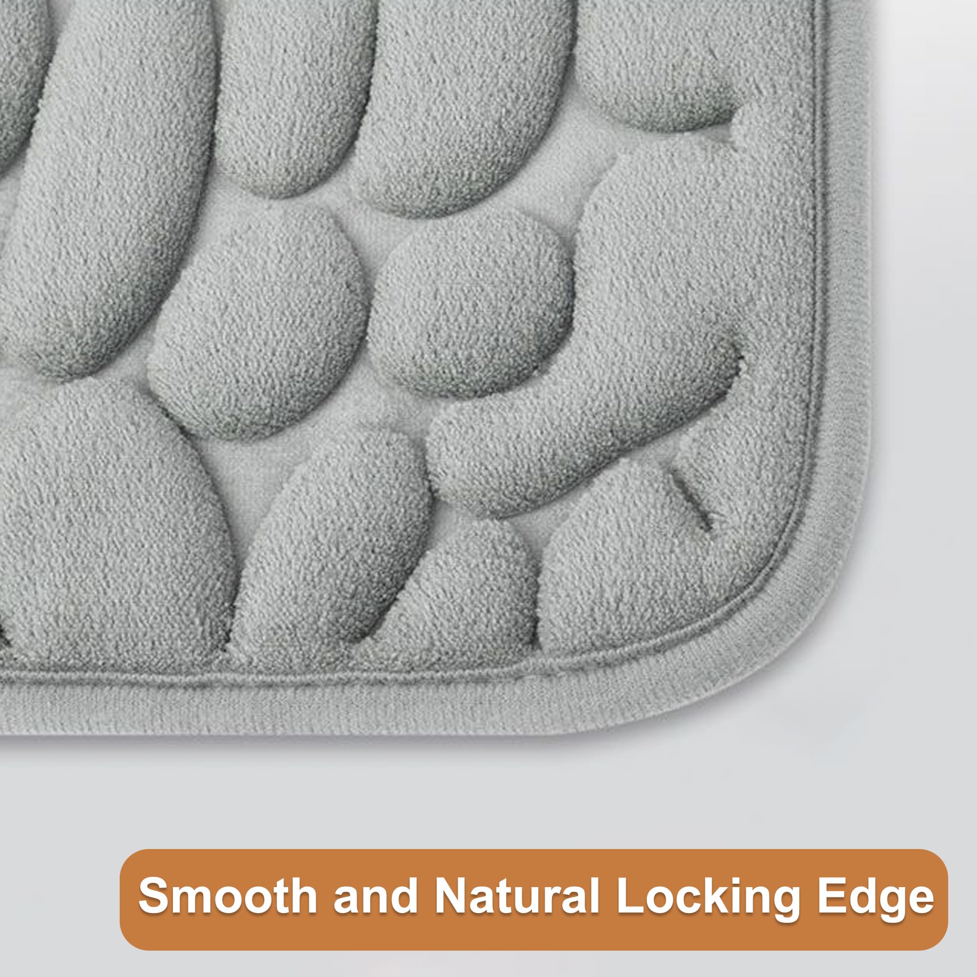 Memory Foam Bath mat Soft and Comfortable Non-Slip Toilet Bathroom Carpet Pebbles Machine Washable Suction Bath mat（15.7x23.6in, Light Grey）
