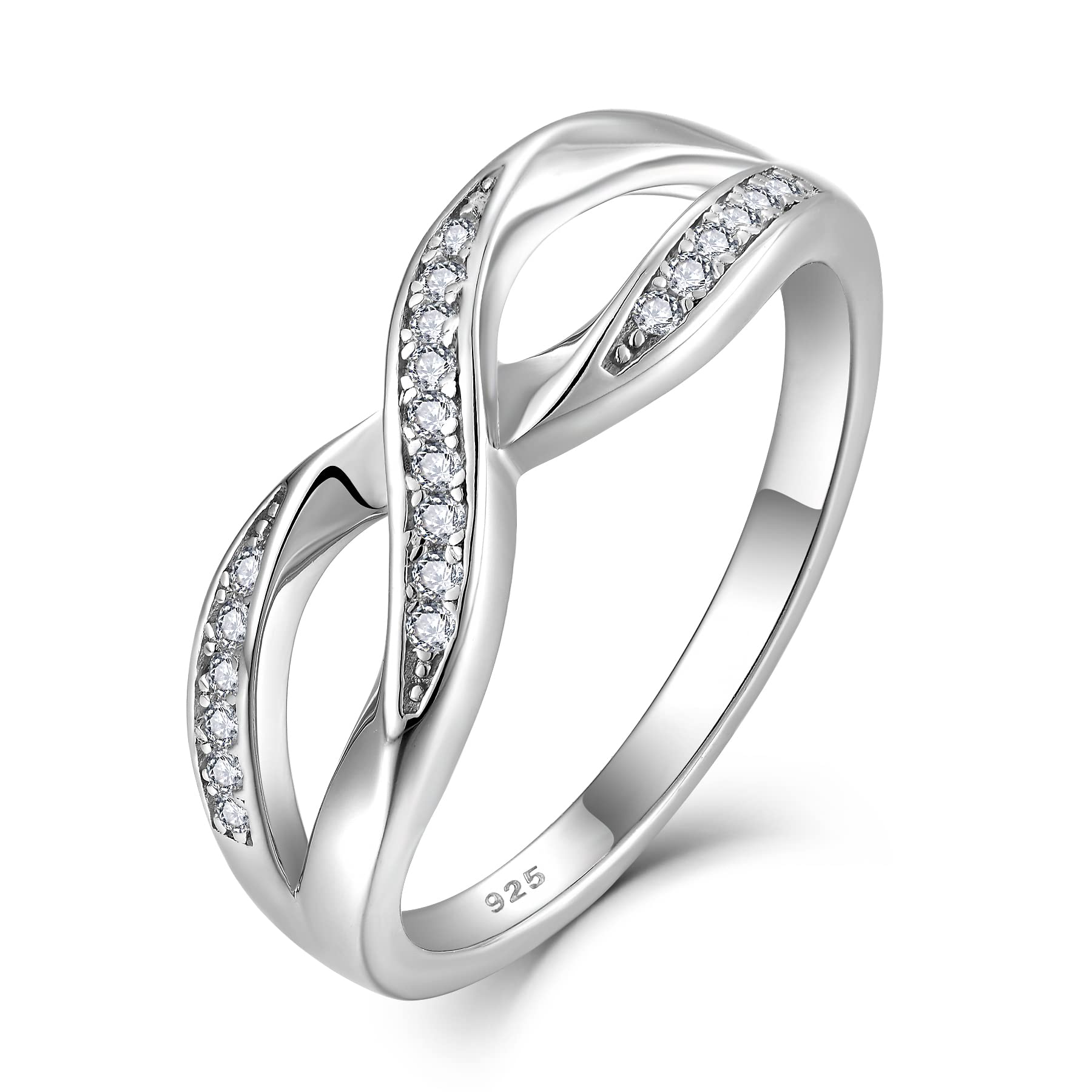 PAZEEN Infinity Ring 925 Sterling Silver Cubic Zirconia Criss Cross Eternal Ring Wedding Band Anniversary Statement Promise Ring for Her size8