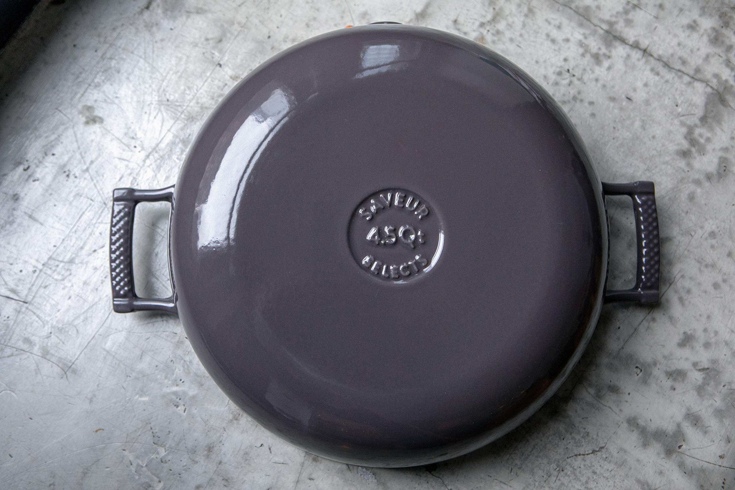 SAVEUR SELECTS Enameled Cast Iron 4-1/2-Quart Braiser with Stainless Steel Lid, Rabbit Grey, Voyage Series
