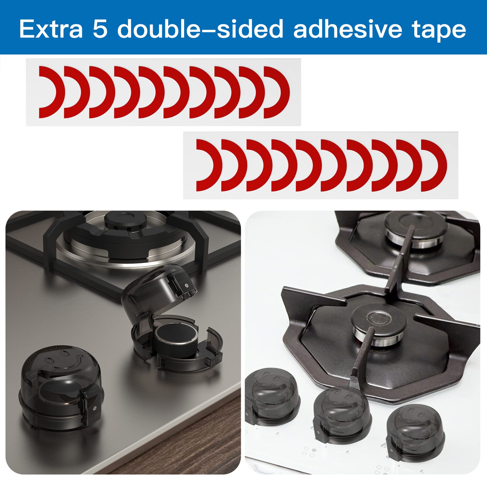 Stove Knob Covers for Child Safety Guards Black Clear View 5 Pack Upgraded Double-Key Lock Large Universal Design Gas Oven Knob Covers Baby Proof