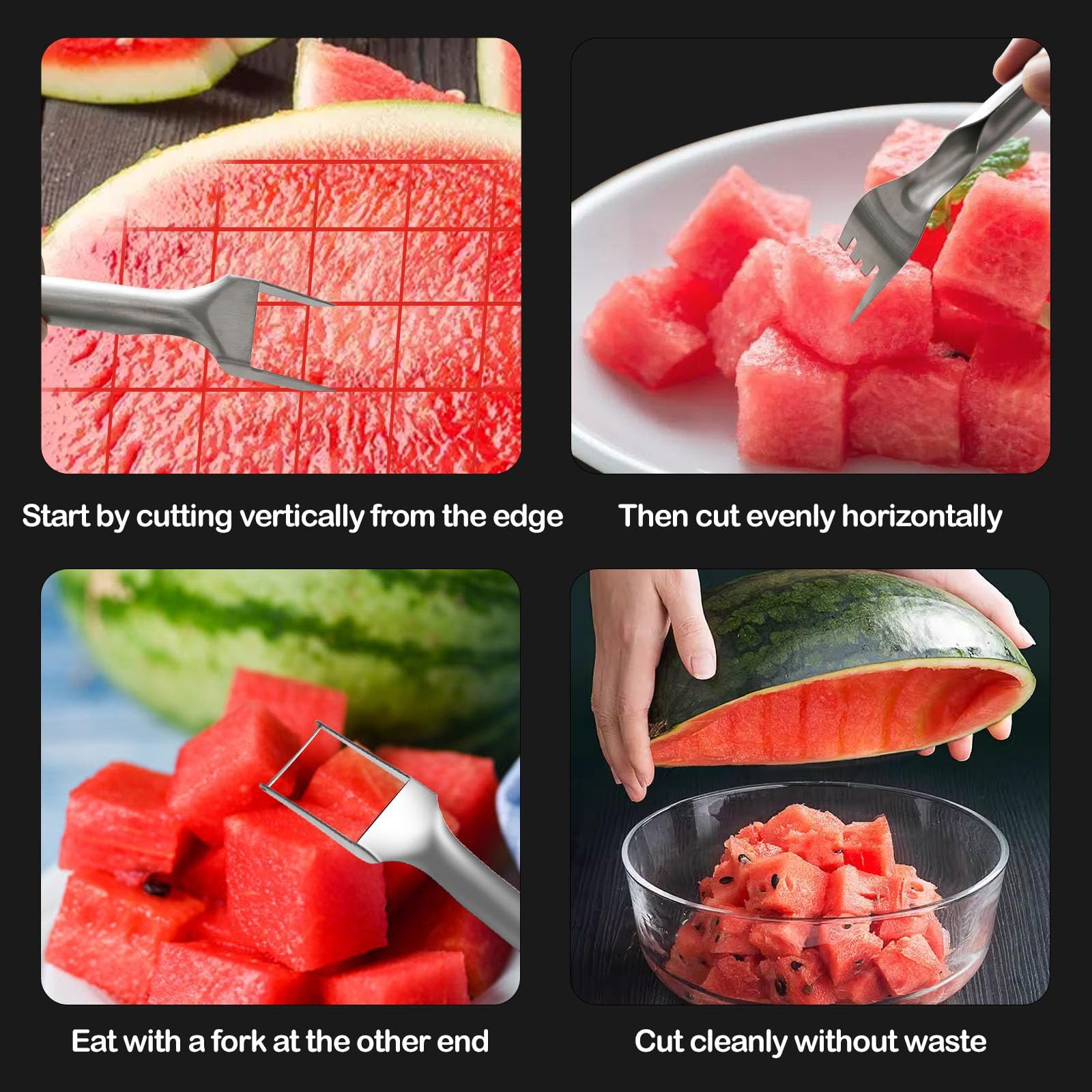 Stainless Steel Fruit Cutter 2-in-1, 2024 New Watermelon Fork Slicer Fruit Slicer Tool, Double Headed Fruit Fork Slicer, Home Kitchen Summer Camping Tool (1 PC)