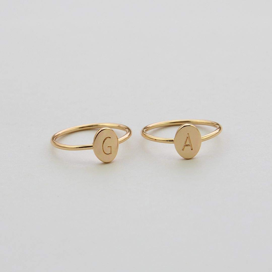 LUIWIN Initial Ring for Women Girls Dainty 18K Gold Plated Oval Stacking Engraved Letter A Alphabet Ring Gift for Her Bridesmaid Size 6
