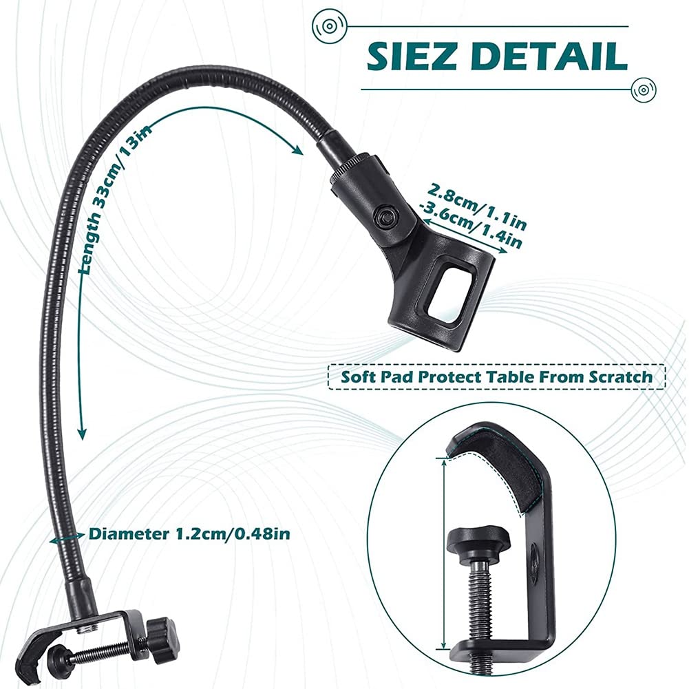 Oligemok 2 Pcs Microphone Adjustable Stand Flexible Gooseneck Desktop Stands Desk Clamp Recording Equipment for Meeting Lecture