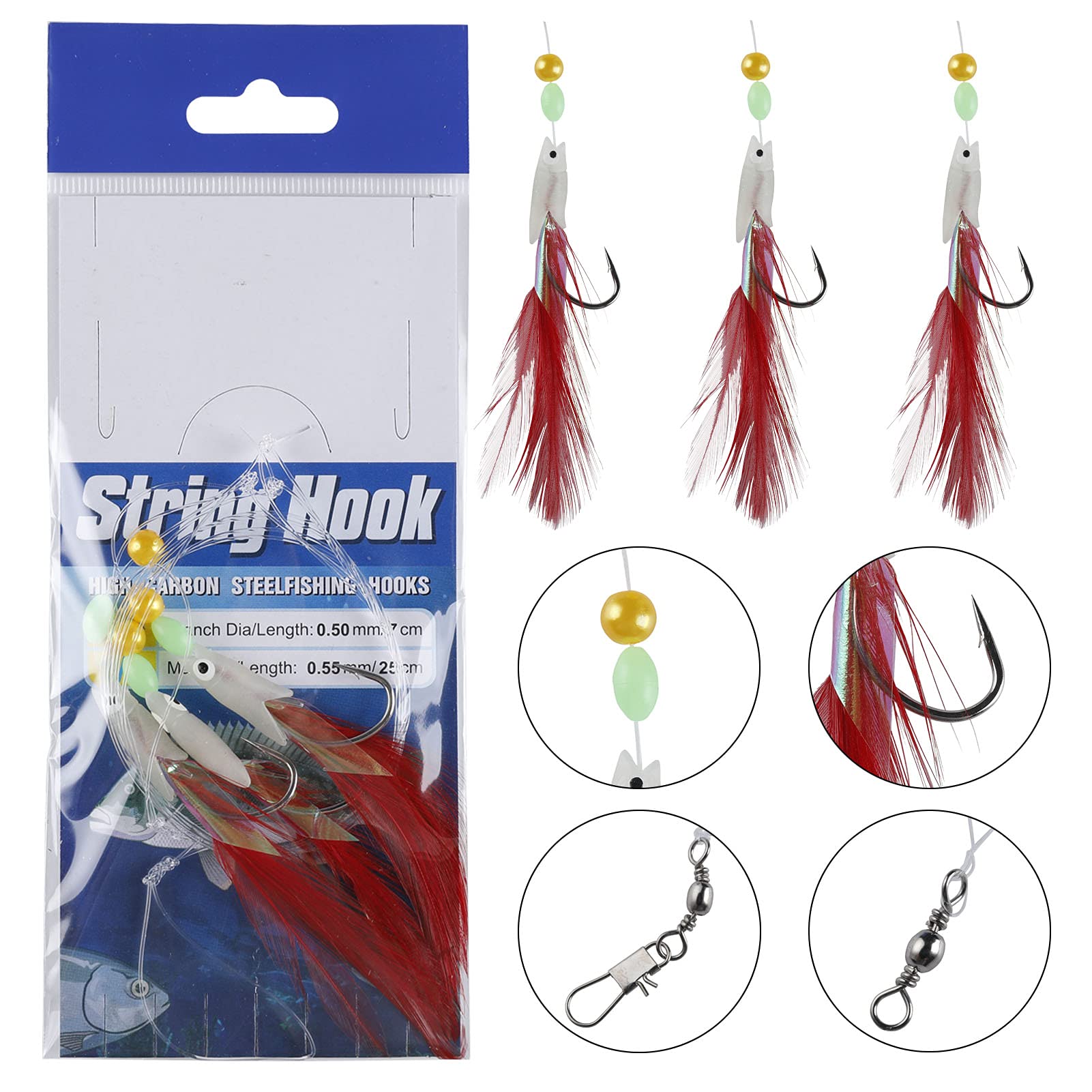 LSPAR 22 Packs Fishing Rigs Bait Saltwater Accessories Kit, Luminous Bait Rigs with String Hook and Bead,Fishing Lure Bait Rig Tackle