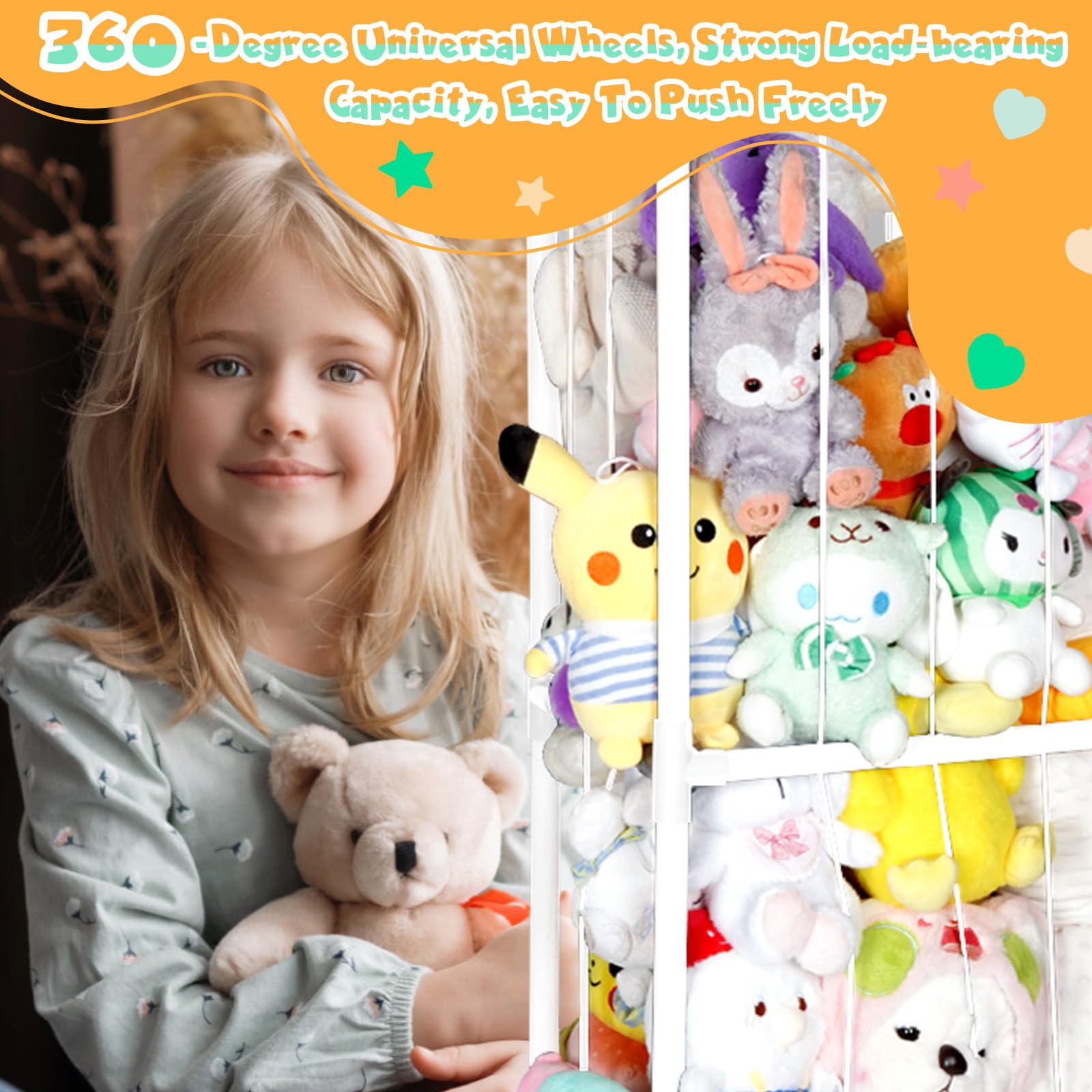 XMBecc Stuffed Animal Storage Zoo Stuffed Animal Holder Space Save Vertical Stuffed Animals Storage PVC with Elastic Band and Net for Playroom Birthday Gift for Bedroom(white)