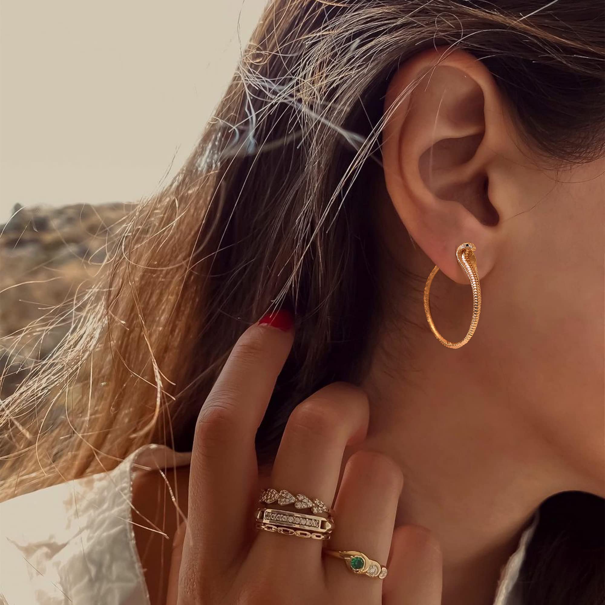 MEVECCO Dainty Gold Snake Hoop Earrings for Women 18K Gold Plated Big Snake Earrings Chunky Snake Earring Studs for Women