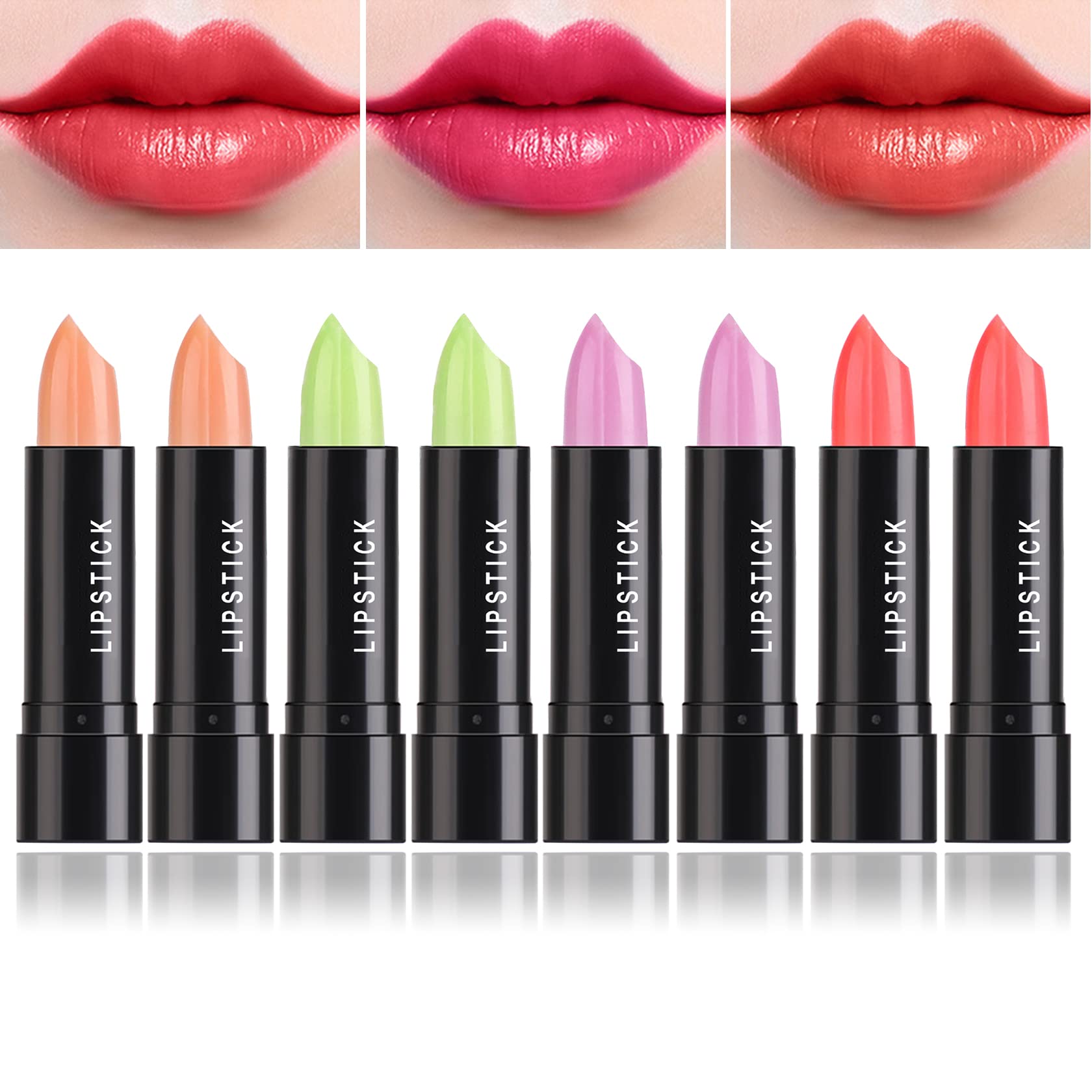 LZYLLS 8 Pcs Color Changing Change Lipstick,Magic Lipstick Jelly Lip Balm,Moisturizer Tinted Lip Tint Stain Long Lasting Waterproof Temperature Color Change Lip Gloss